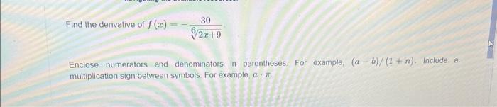 Solved Find the derivative of f(x)=−62x+930 Enclose | Chegg.com