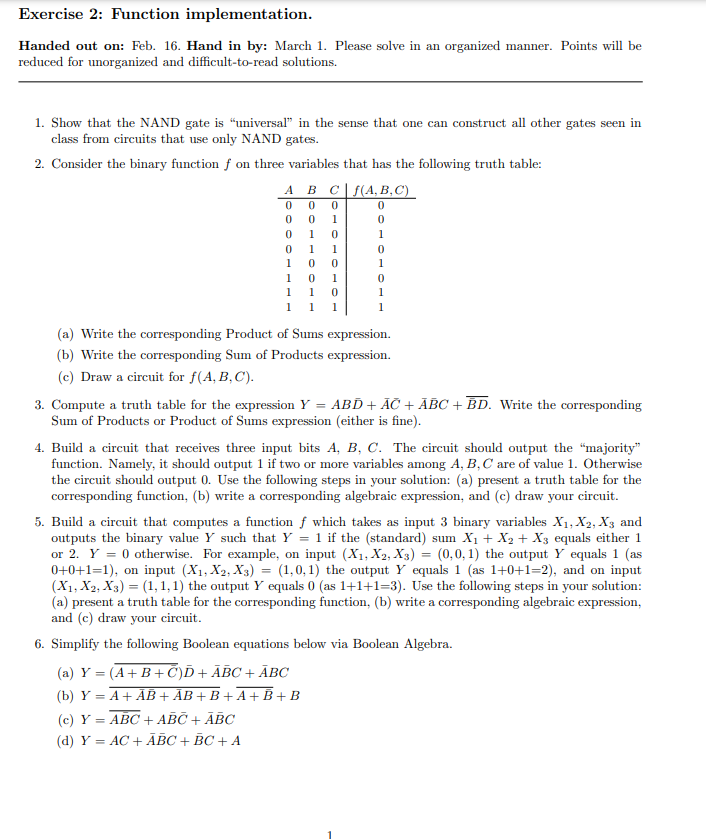 Solved Exercise 2: Function implementation.Handed out on: | Chegg.com