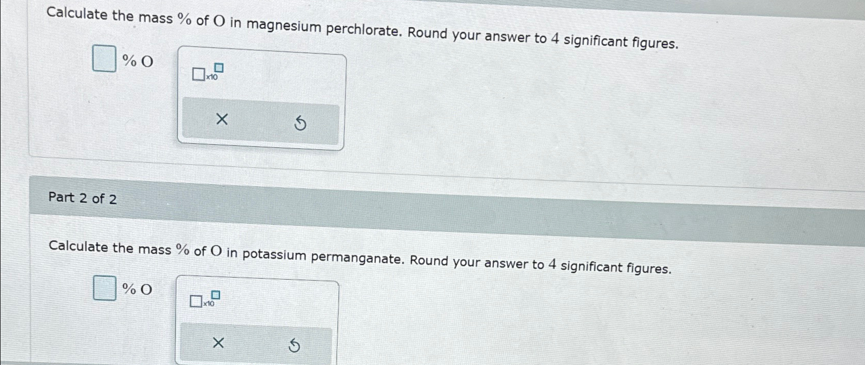 Solved Calculate the mass % ﻿of O ﻿in magnesium perchlorate. | Chegg.com