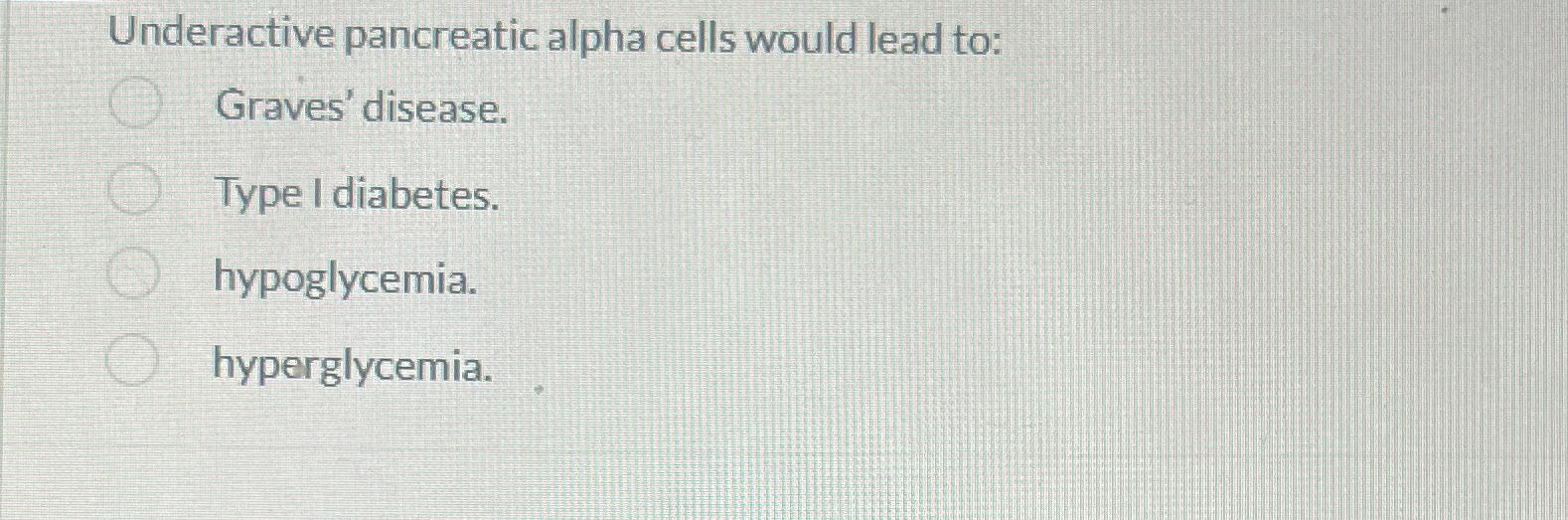 Solved Underactive pancreatic alpha cells would lead | Chegg.com