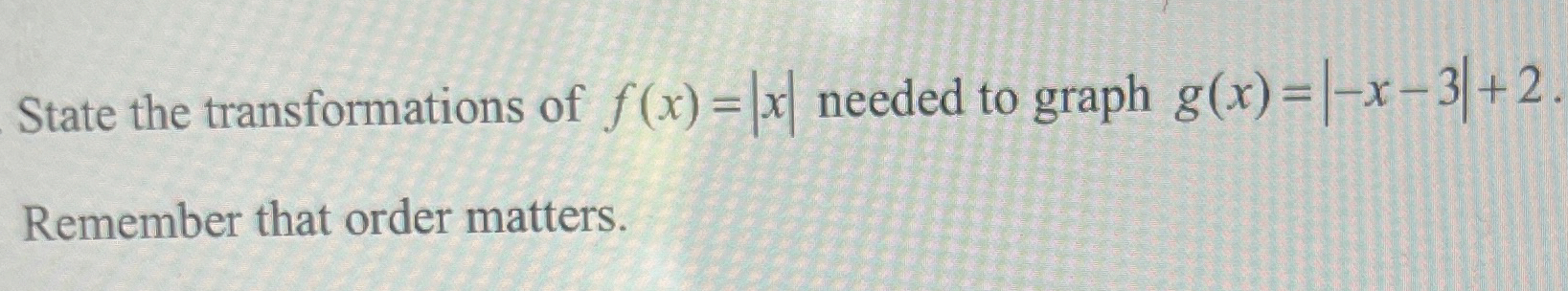 Solved State the transformations of f(x)=|x| ﻿needed to | Chegg.com