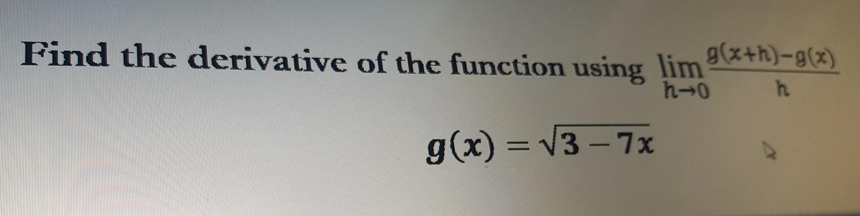 Solved Find the derivative of the function using lim | Chegg.com