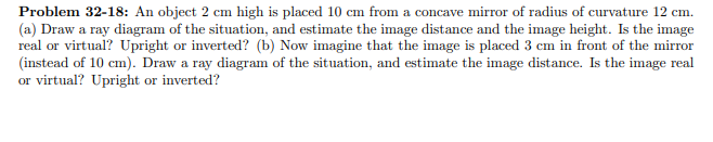 Solved Problem 32-18: An object 2 ﻿cm high is placed 10 ﻿cm | Chegg.com