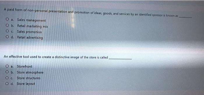 Solved A paid form of non-personal presentation and | Chegg.com
