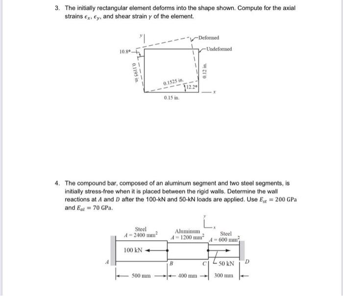 Solved 3. The initially rectangular element deforms into the | Chegg.com
