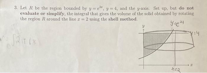 Solved 3. Let R be the region bounded by y=e2x,y=4, and the | Chegg.com