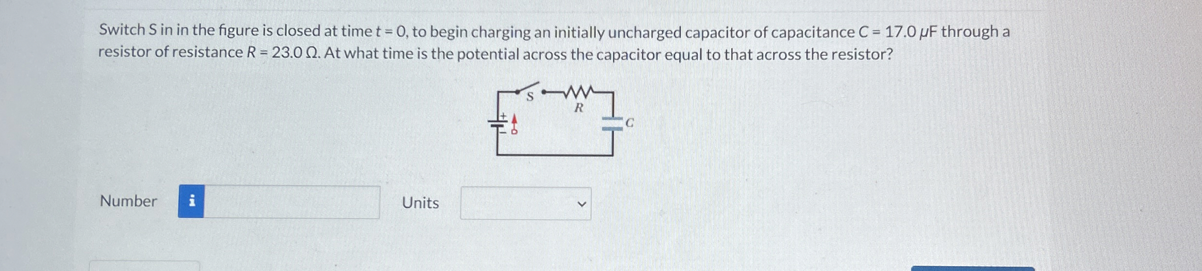Solved Switch S in in the figure is closed at time t=0, ﻿to | Chegg.com