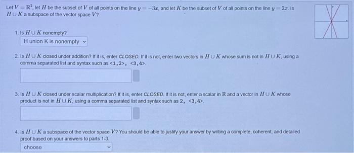 Solved Let V = R², let H be the subset of V of all points on | Chegg.com
