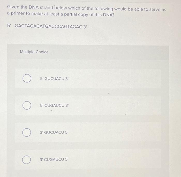 Solved Given the DNA strand below which of the following | Chegg.com