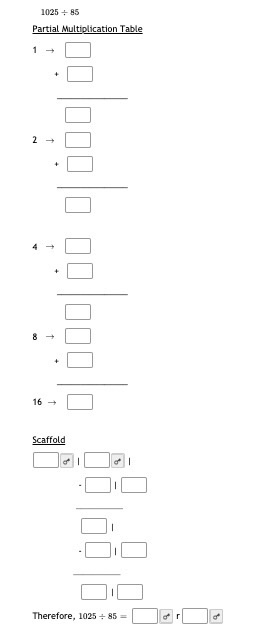 Solved 1025 +85 Partial Multiplication Table + 2 8 16 → | Chegg.com