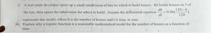 explain why a logistic function is a reasonable | Chegg.com