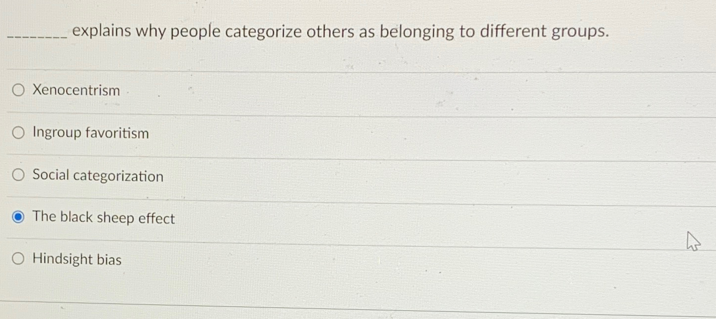 Solved explains why people categorize others as belonging to | Chegg.com Solved explains why people categorize others as belonging to | Chegg.com