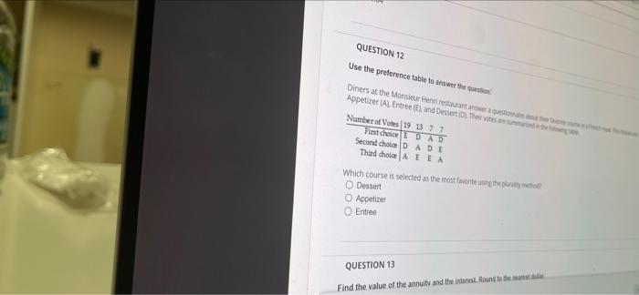 Solved QUESTION 12 Use the preference table to answer the | Chegg.com