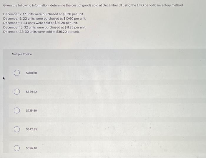 Solved Given the following information, determine the cost | Chegg.com
