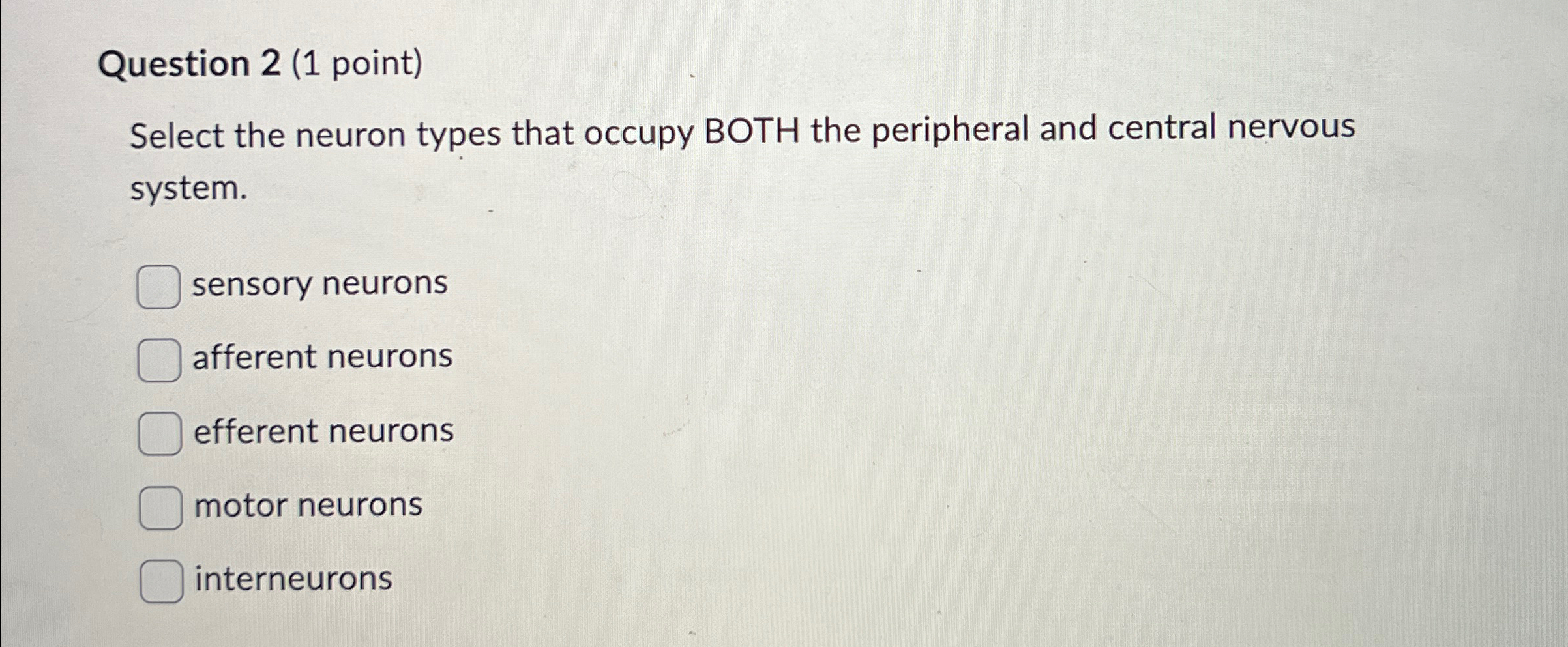 Solved Question 2 (1 ﻿point)Select the neuron types that | Chegg.com