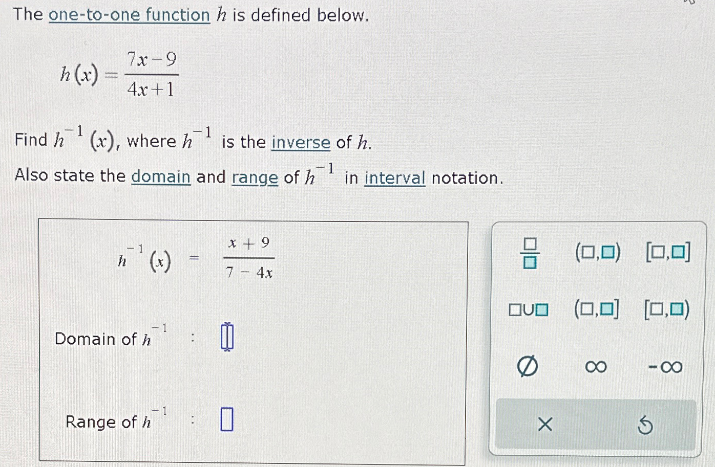 The one-to-one function h ﻿is defined | Chegg.com