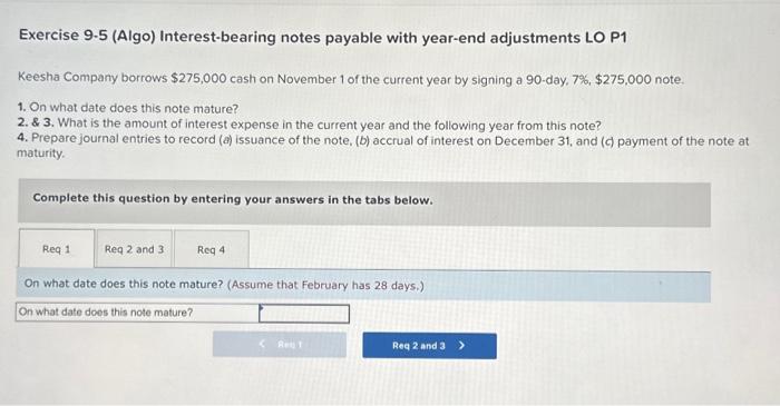 Solved Exercise 9.5 (Algo) Interest-bearing notes payable | Chegg.com
