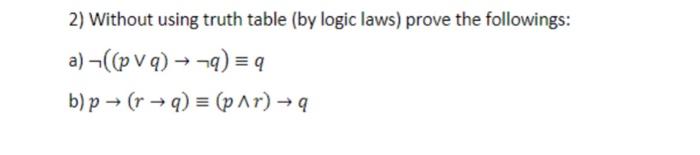 Solved 2) Without using truth table (by logic laws) prove | Chegg.com