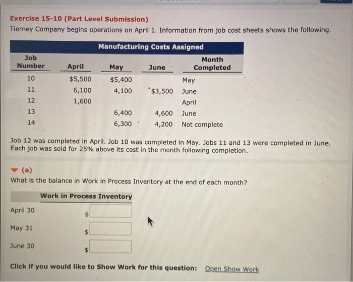 Solved Exercise 15-10 (Part Level Submission) Tierney | Chegg.com