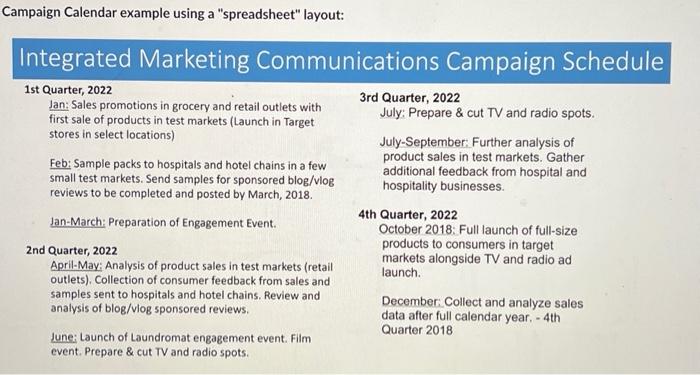 Solved Campaign Calendar example using a "spreadsheet" | Chegg.com