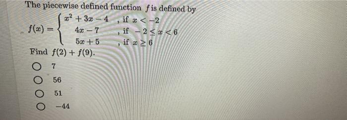 Solved The piecewise defined function fis defined by x² + 3x | Chegg.com