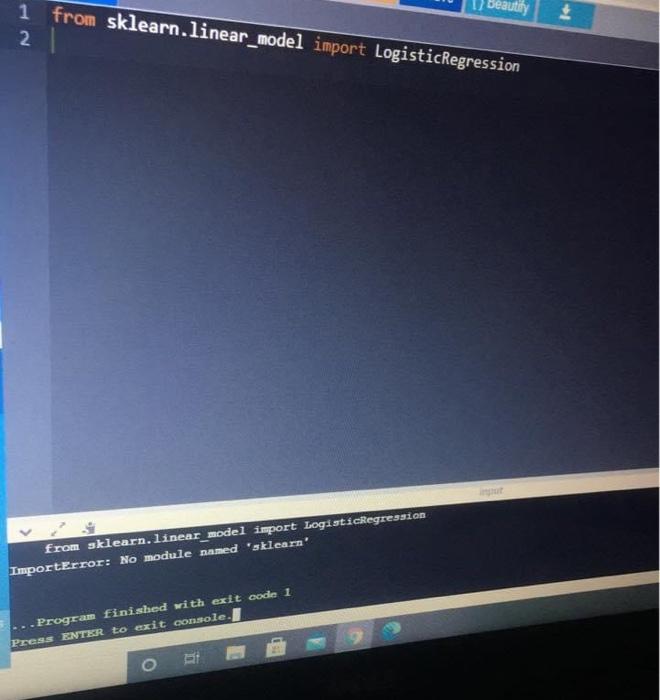 Solved 1 2 from sklearn.linear_model import | Chegg.com