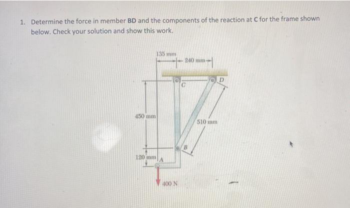 Solved 1 Determine The Force In Member Bd And The