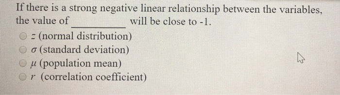Solved If there is a strong negative linear relationship | Chegg.com
