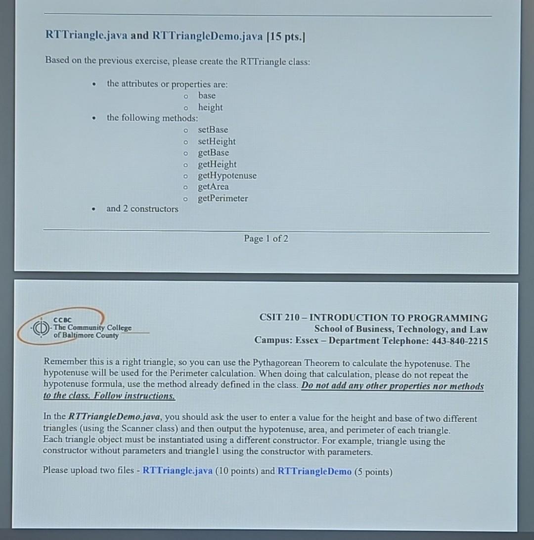 Solved RTTriangle.java and RTTriangleDemo.java [15 pts.] | Chegg.com