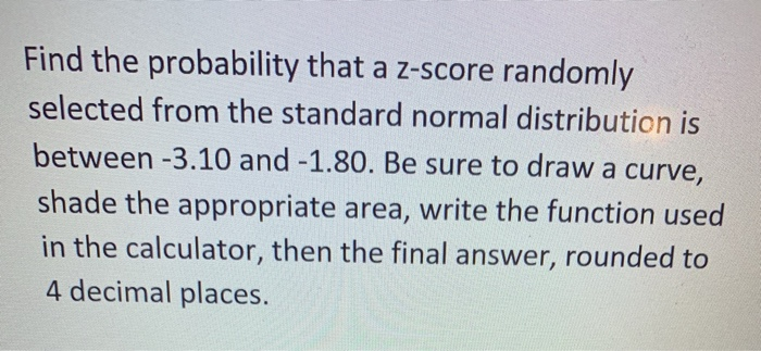 Solved Find the probability that a z-score randomly selected | Chegg.com