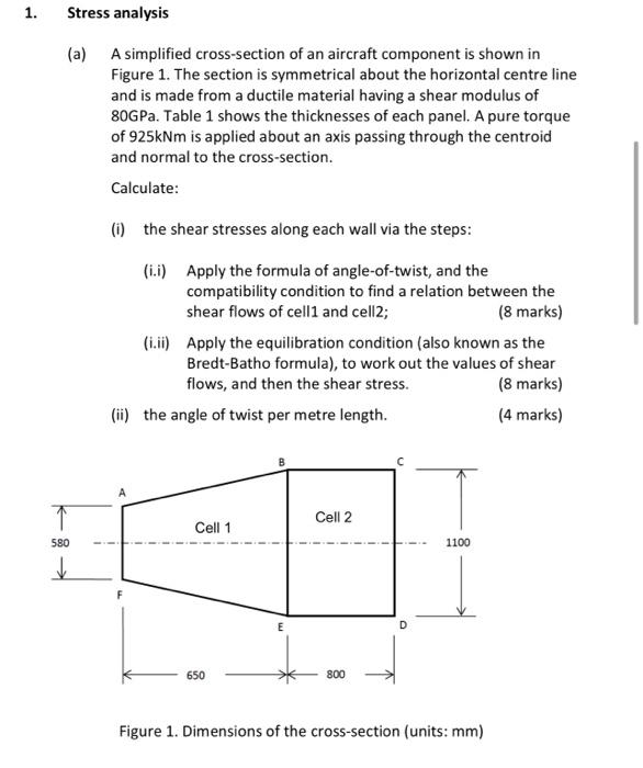 Solved 1. 1. Stress analysis (a) A simplified cross-section | Chegg.com
