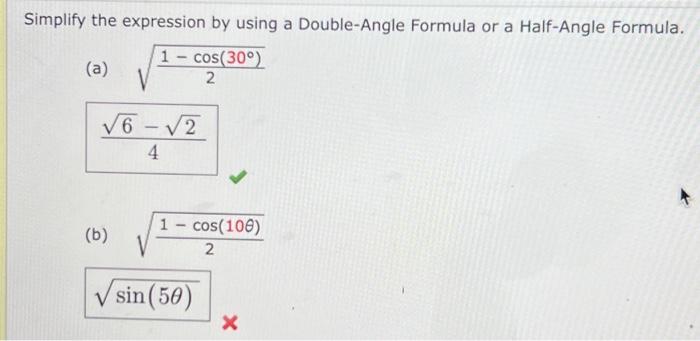 Solved Simplify the expression by using a Double-Angle | Chegg.com