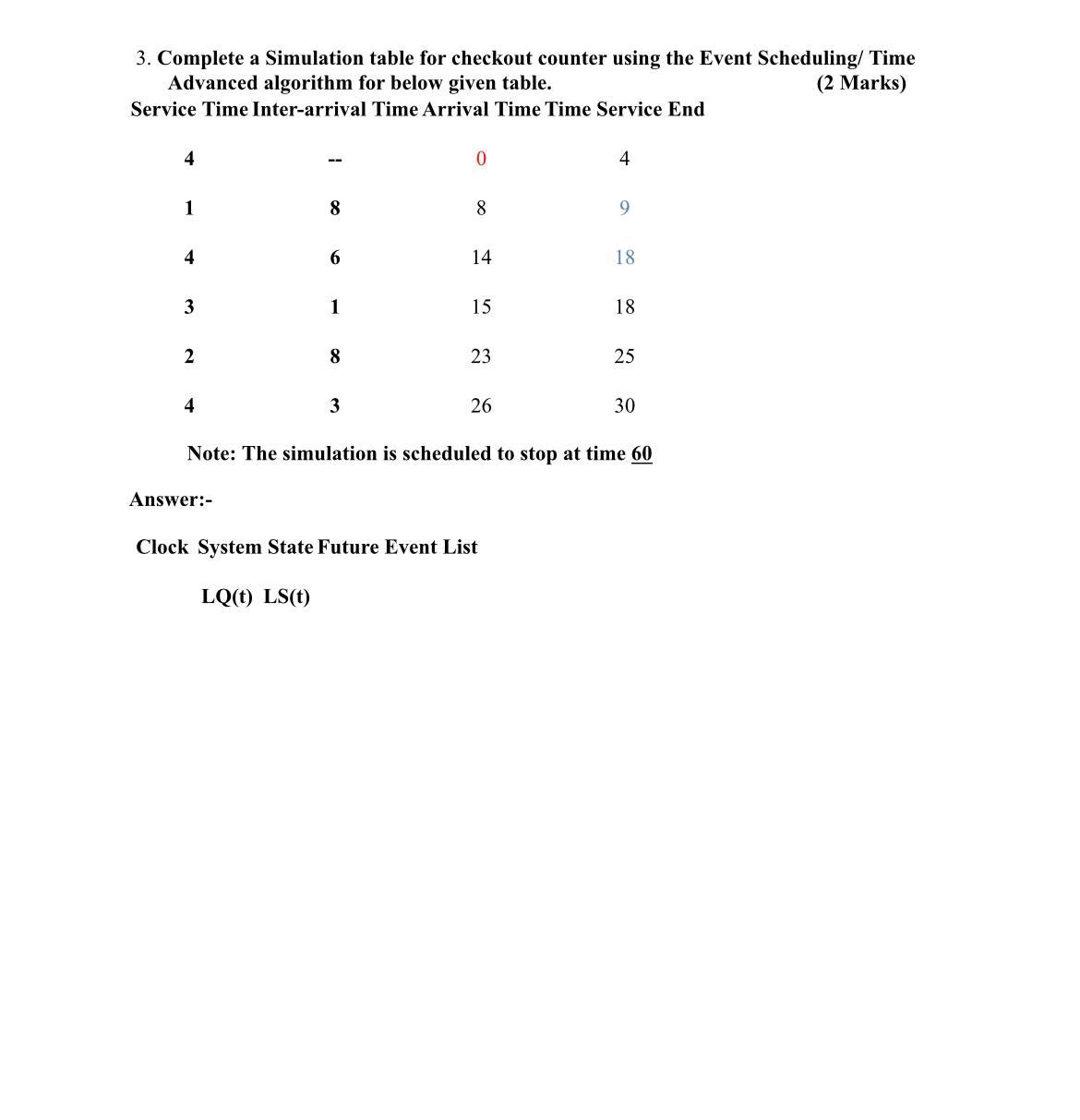 3. Complete a Simulation table for checkout counter | Chegg.com