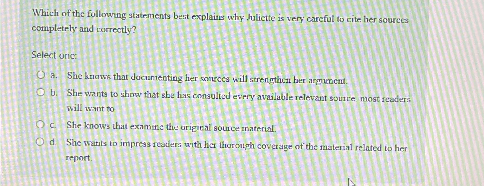 Solved Which of the following statements best explains why | Chegg.com