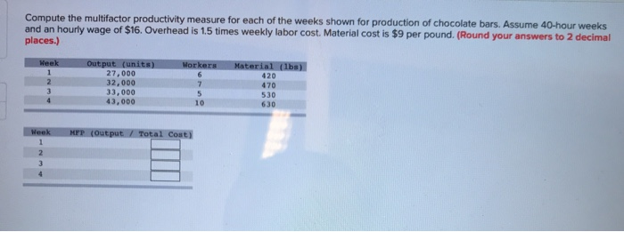 Solved Compute the multifactor productivity measure for each | Chegg.com