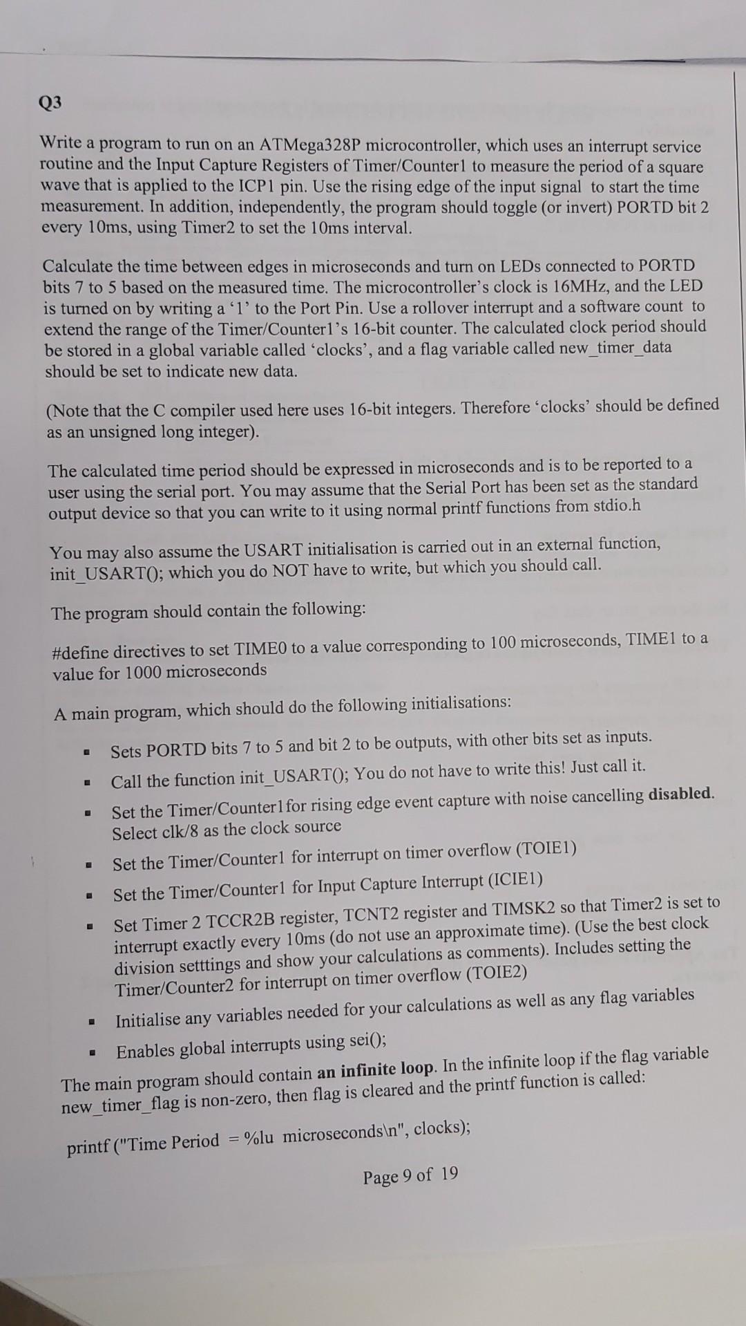 Q3 Write a program to run on an ATMega328P | Chegg.com