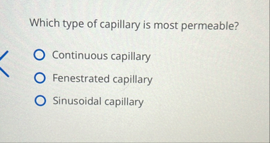 Solved Which type of capillary is most permeable?Continuous | Chegg.com