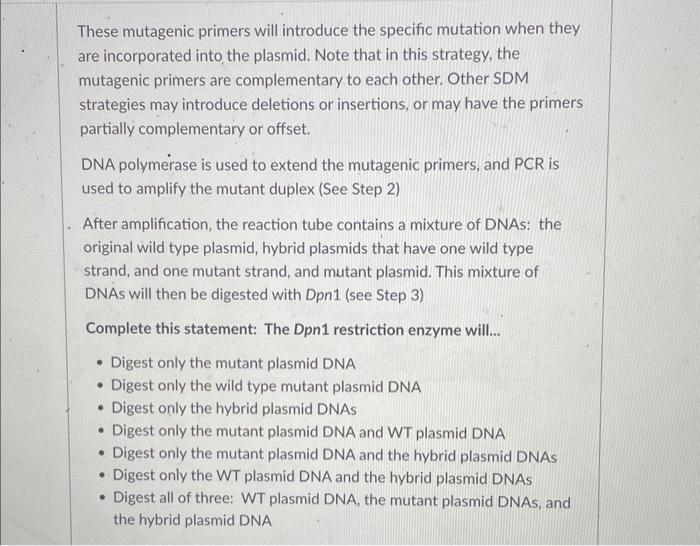 Figure 1, Site-Directed Mutagenesis (SDM) strategy 1) | Chegg.com