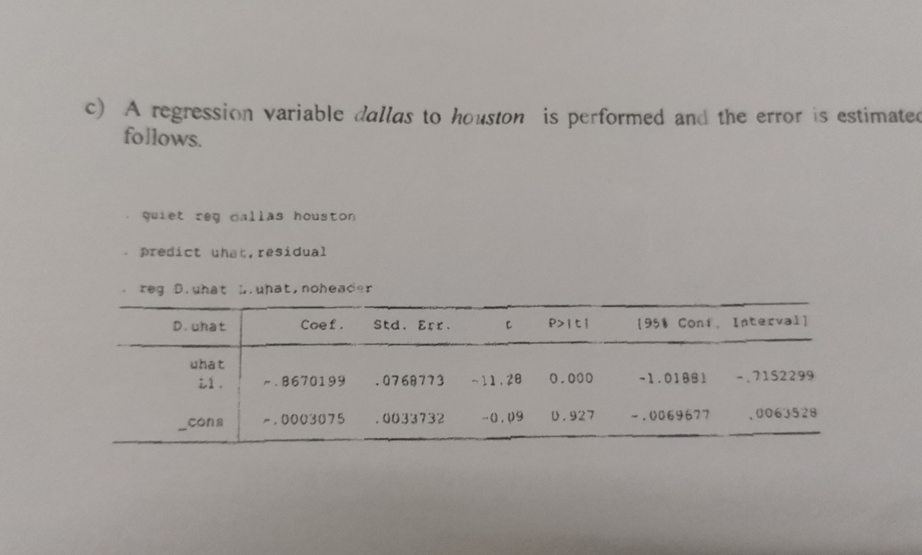 Solved c) ﻿A regression variable dallas to houston is | Chegg.com