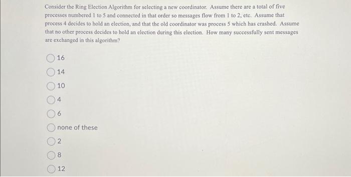 Solved Consider The Ring Election Algorithm For Selecting A