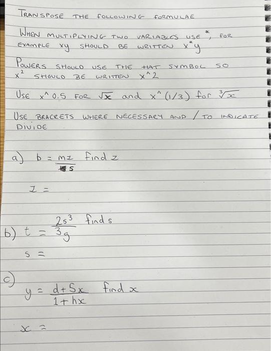 Solved Transpose the following formULAE WHEN MULTIPLYING two | Chegg.com