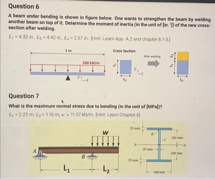 Solved Question 6 A beam under bending is shown in figure | Chegg.com