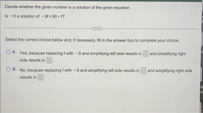 Solved Decide whether the given number is a solution of the | Chegg.com