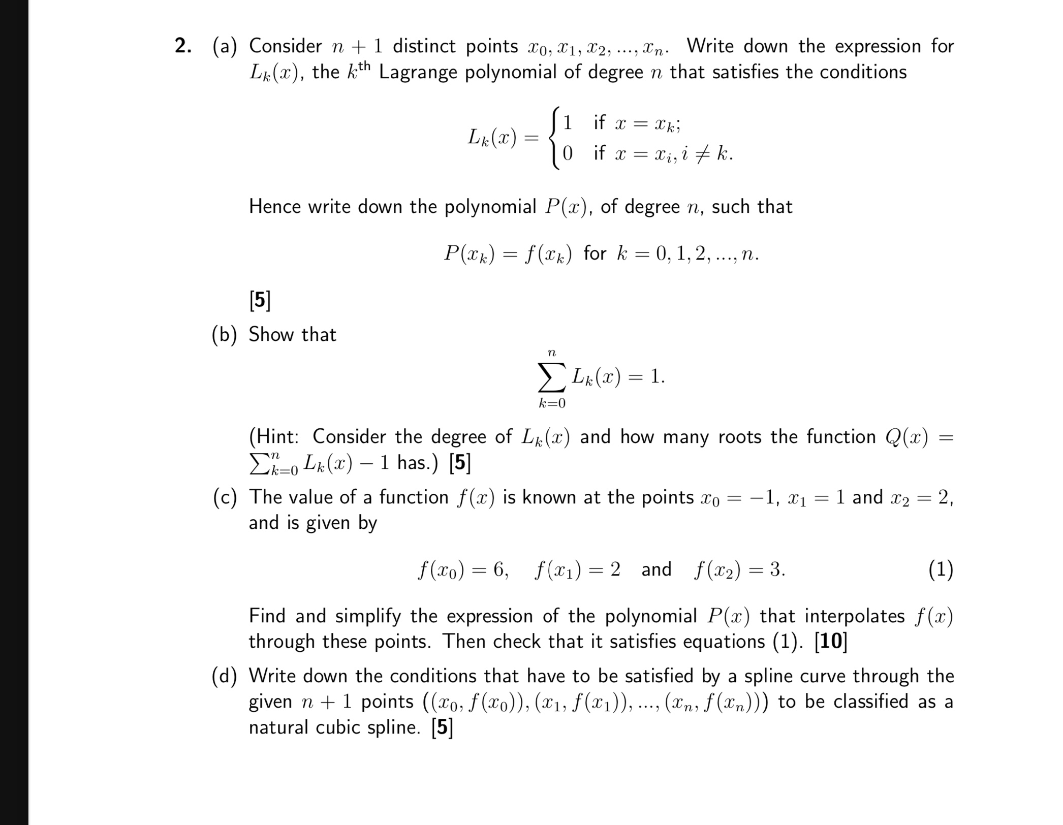 (a) ﻿Consider n+1 ﻿distinct points x0,x1,x2,dots,xn. | Chegg.com