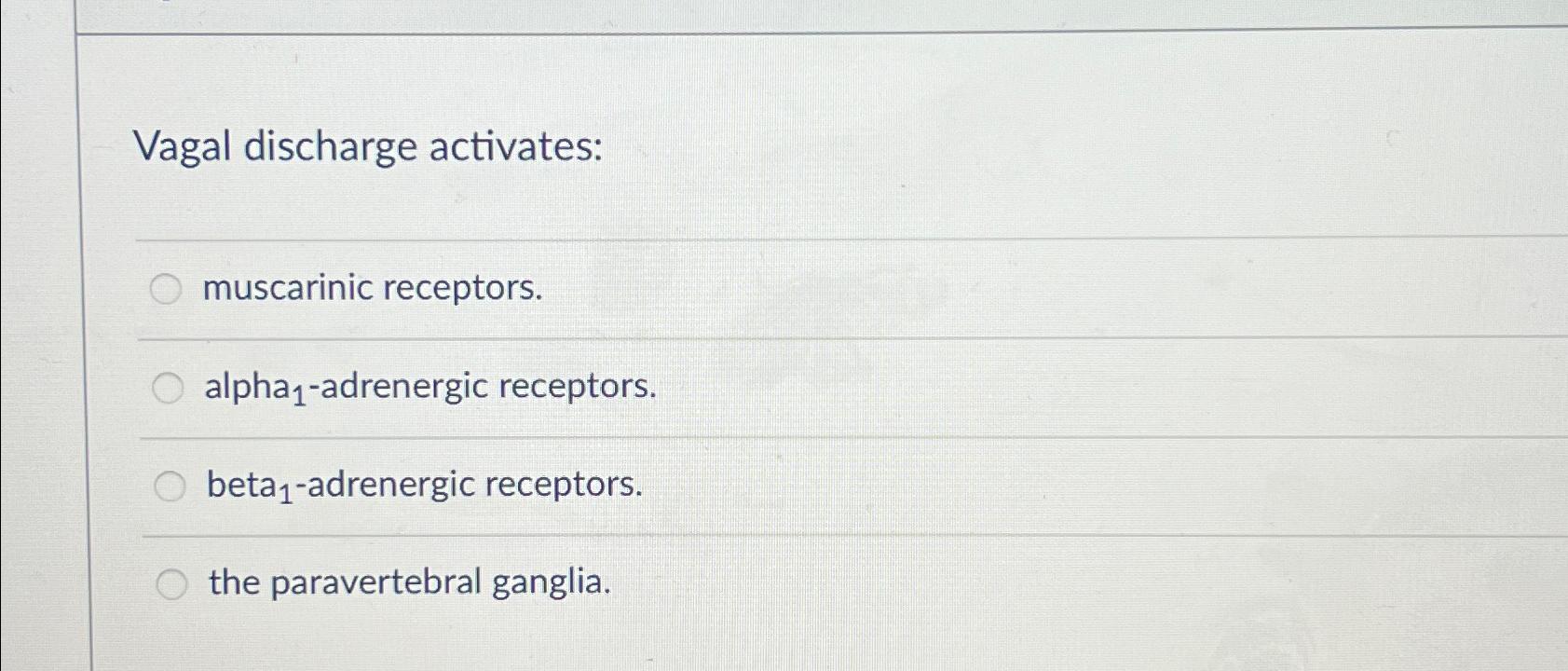 Solved Vagal discharge activates:muscarinic receptors.alpha | Chegg.com