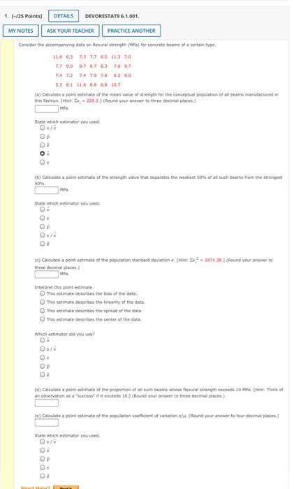 1. [-125 points) DETAILS DEVORESTAT9 6.1.001. MY | Chegg.com