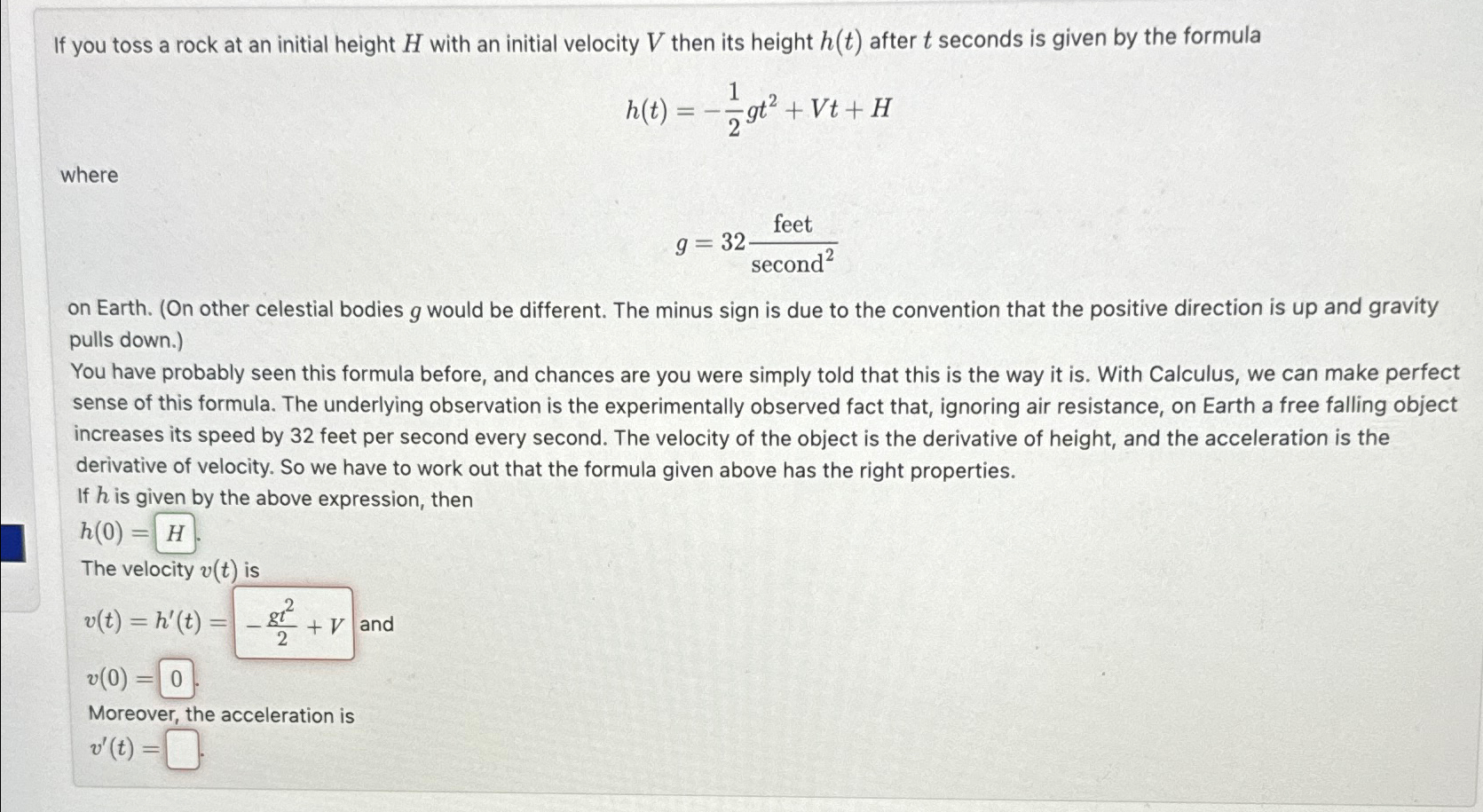 Solved If you toss a rock at an initial height H ﻿with an | Chegg.com