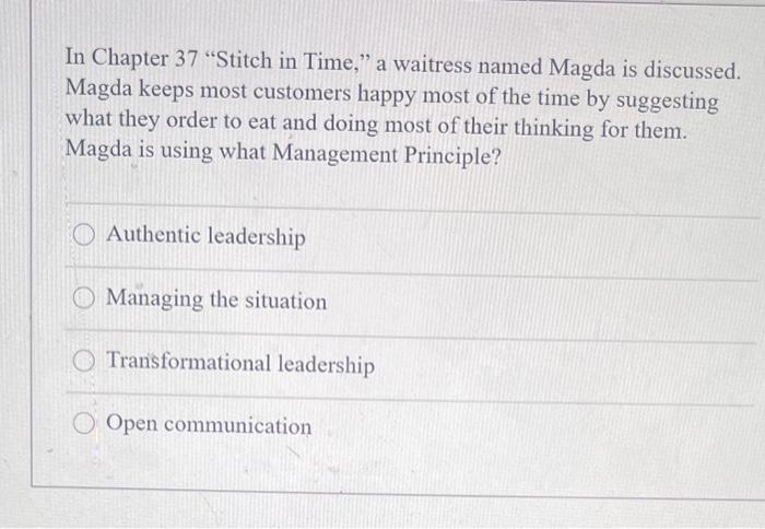 Solved In Chapter 37 "Stitch in Time," a waitress named | Chegg.com