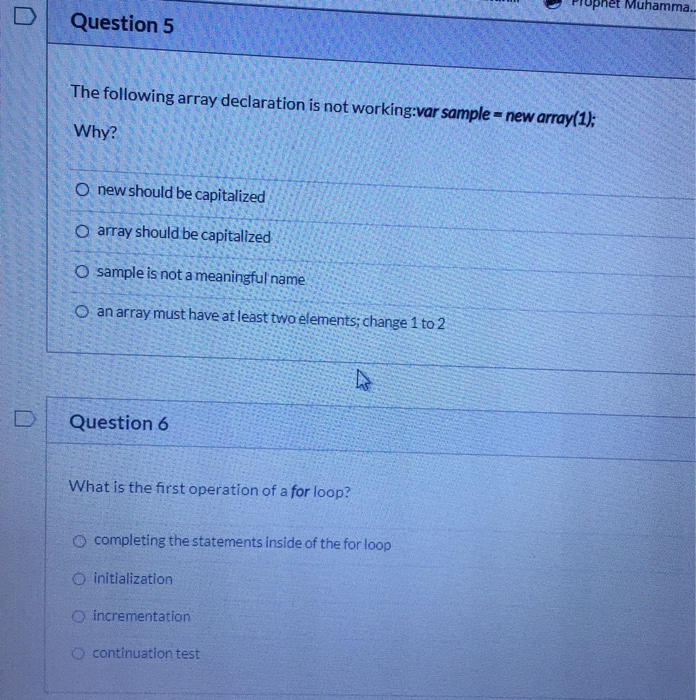 Solved Muhamma.. Question 5 The following array declaration | Chegg.com