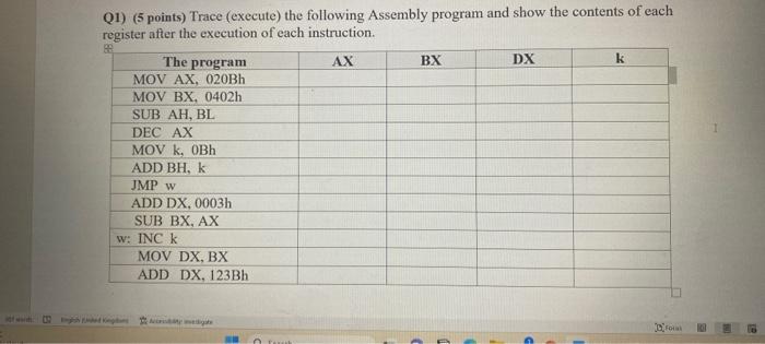 Solved Q1) ( 5 points) Trace (execute) the following | Chegg.com
